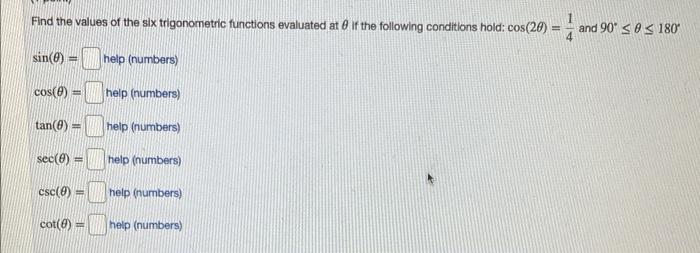 Solved = Find the values of the six trigonometric functions | Chegg.com