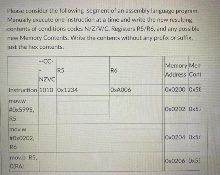 Solved Please consider the following segment of an assembly | Chegg.com