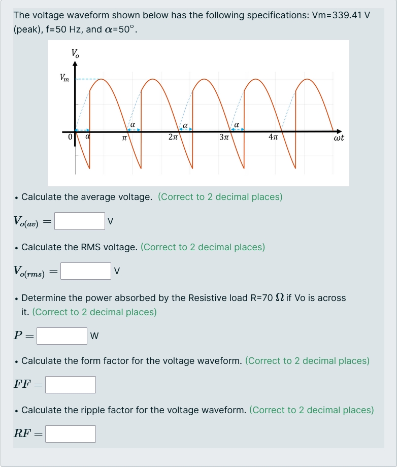Solved The voltage waveform shown below has the following | Chegg.com