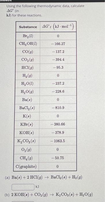 Solved Using the following thermodynamic data, calculate ΔG∘ | Chegg.com