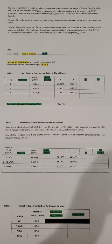 Solved The final temperature, Te can be found using the | Chegg.com