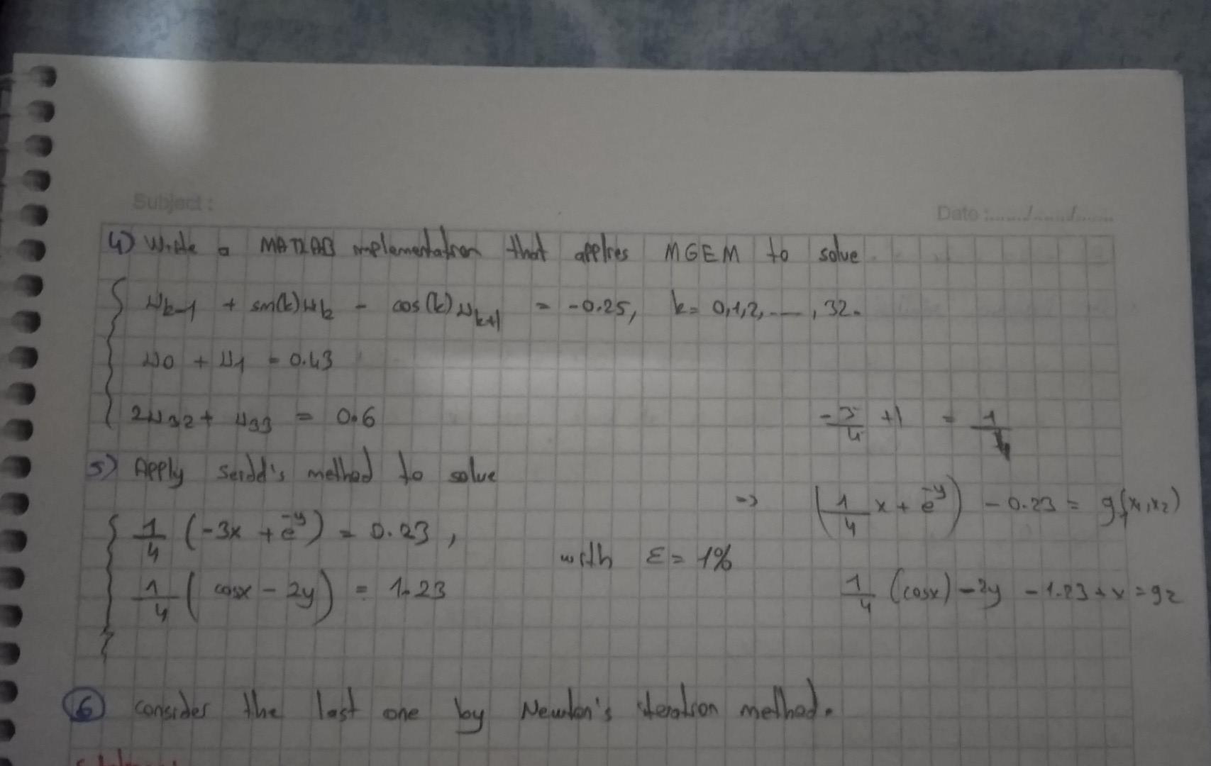 Subject: 4 Writte MATLAB implementation that applies | Chegg.com