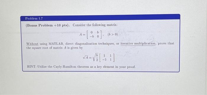Solved (Bonus Problem +10pts ). Consider the following | Chegg.com