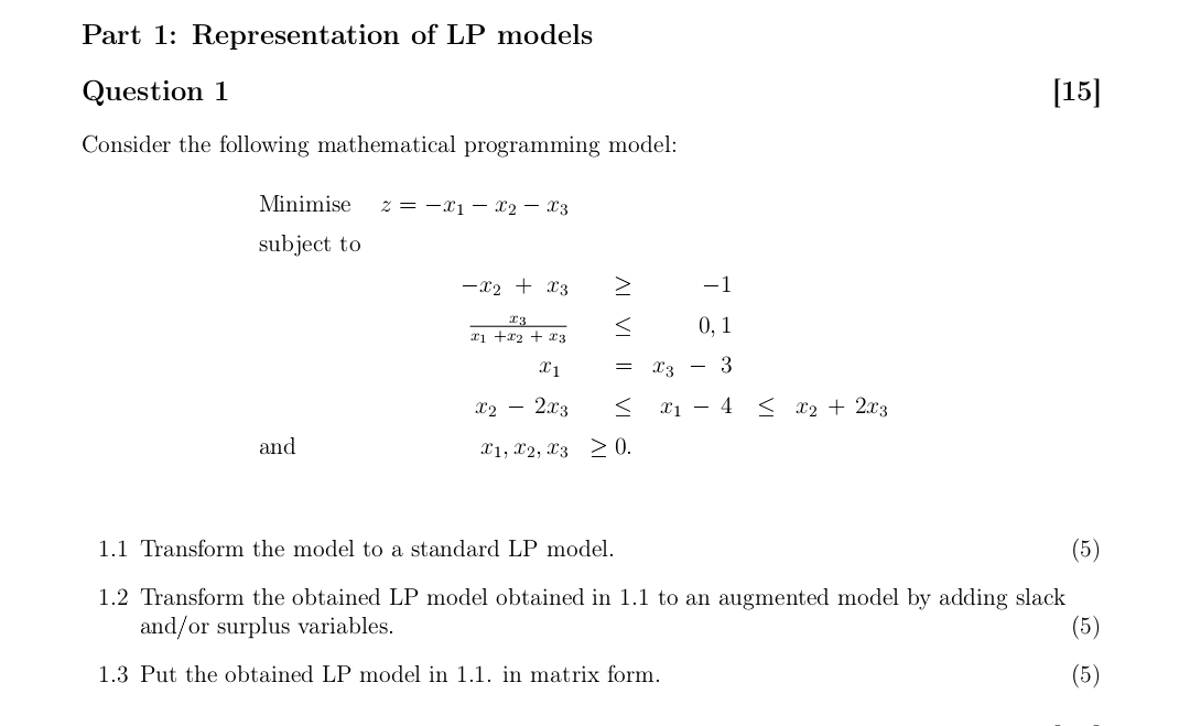 Solved Part 1: Representation of LP modelsQuestion 1Consider | Chegg.com
