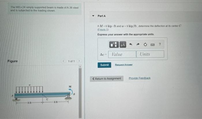 Solved The W8 x 24 simply supported beam is made of A 36 | Chegg.com