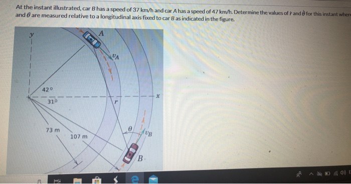 Solved At the instant illustrated, car B has a speed of 37 | Chegg.com