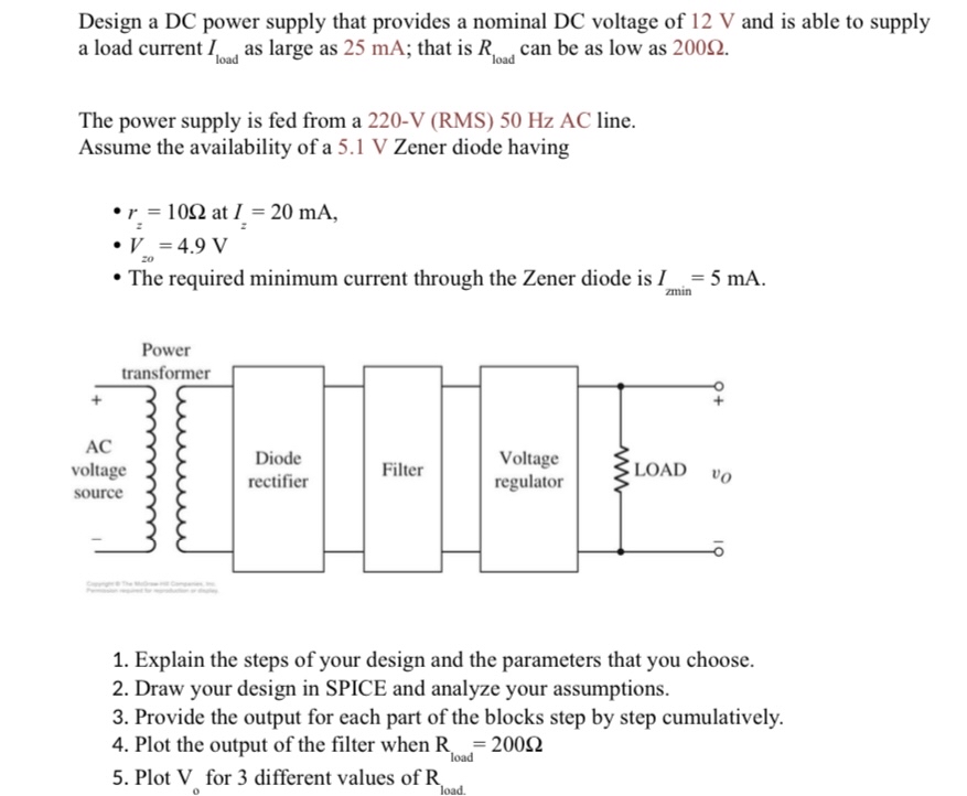 Solved Design a DC power supply that provides a nominal DC | Chegg.com