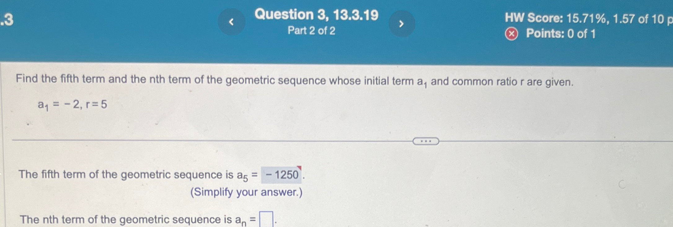 Solved 3Question 3, 13.3.19HW Score: 15.71%,1.57 ﻿of 10Part | Chegg.com