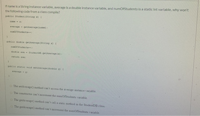Solved If Name Is A String Instance Variable Average Is A 5663