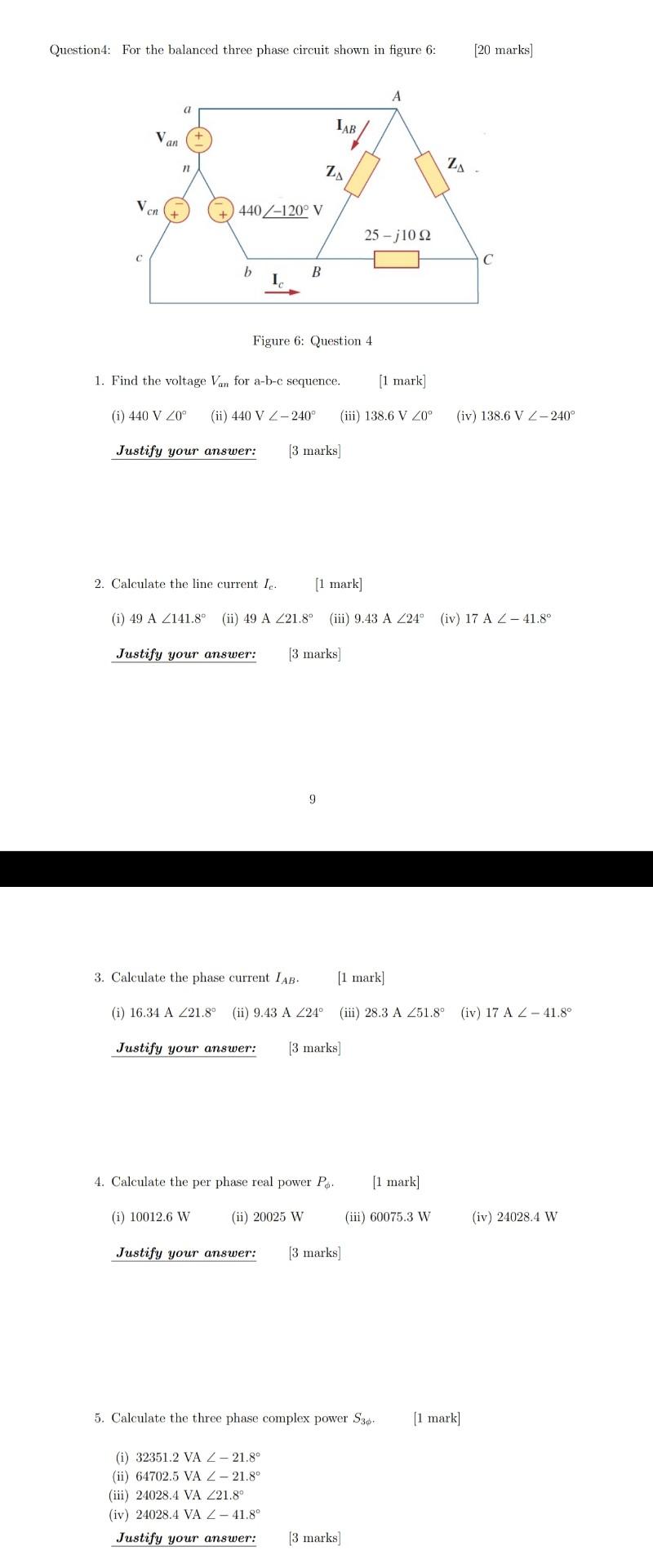 Solved Question4: For the balanced three phase circuit shown | Chegg.com