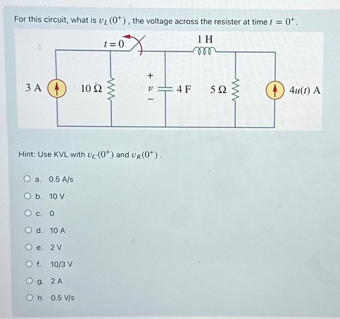 Solved For this circuit, what is vL(0+), the voltage across | Chegg.com
