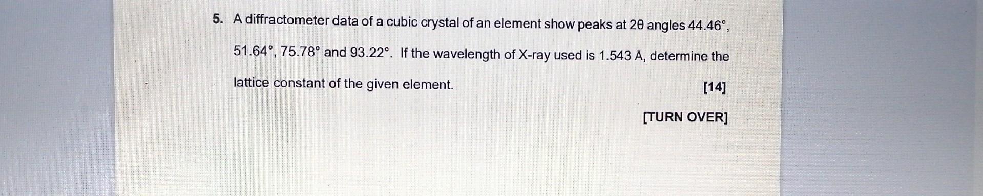Solved 5. A diffractometer data of a cubic crystal of an | Chegg.com