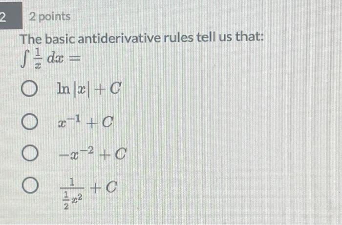 Solved 2 2 points The basic antiderivative rules tell us | Chegg.com