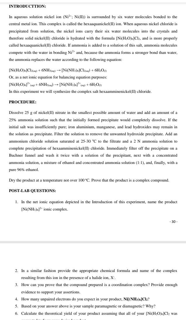 Solved In aqueous solution nickel ion (Ni2+;Ni(II)) is | Chegg.com