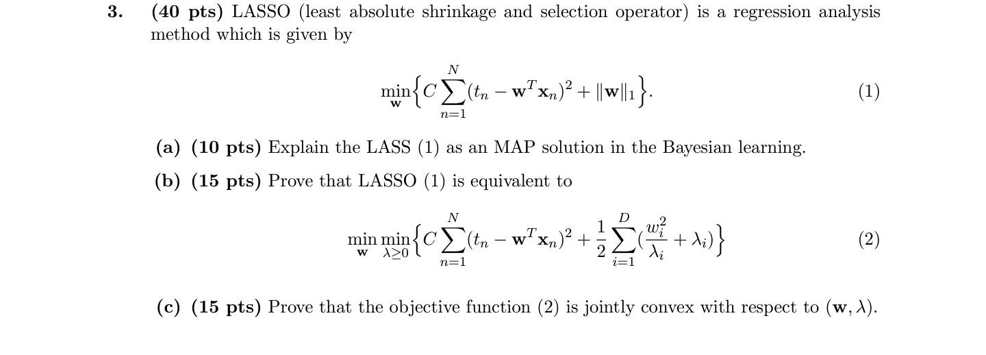 3. (40 pts) LASSO (least absolute shrinkage and | Chegg.com