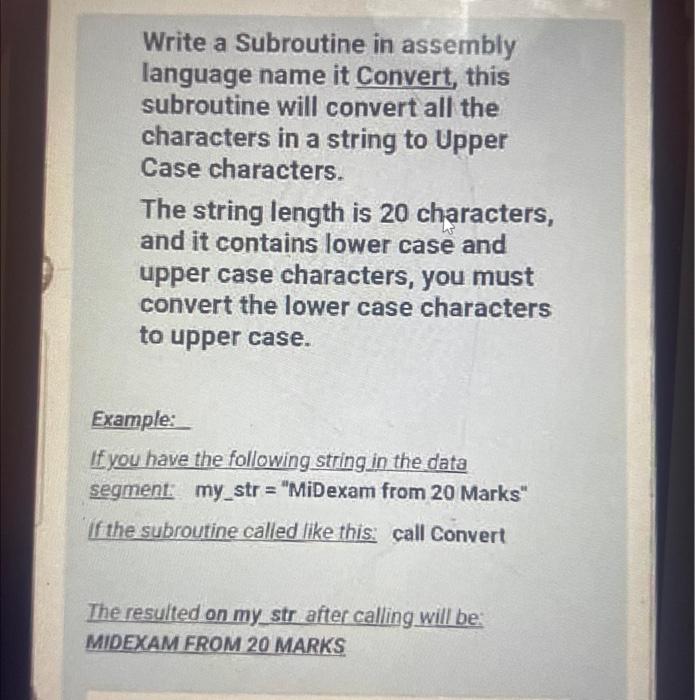 Solved Write A Subroutine In Assembly Language Name It