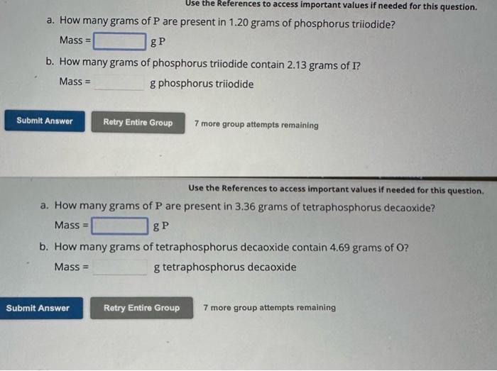 Solved a. How many grams of P are present in 1.20 grams of | Chegg.com