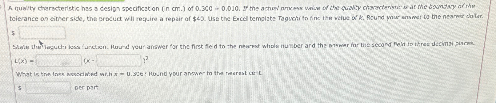 Solved A quality characteristic has a design specification | Chegg.com