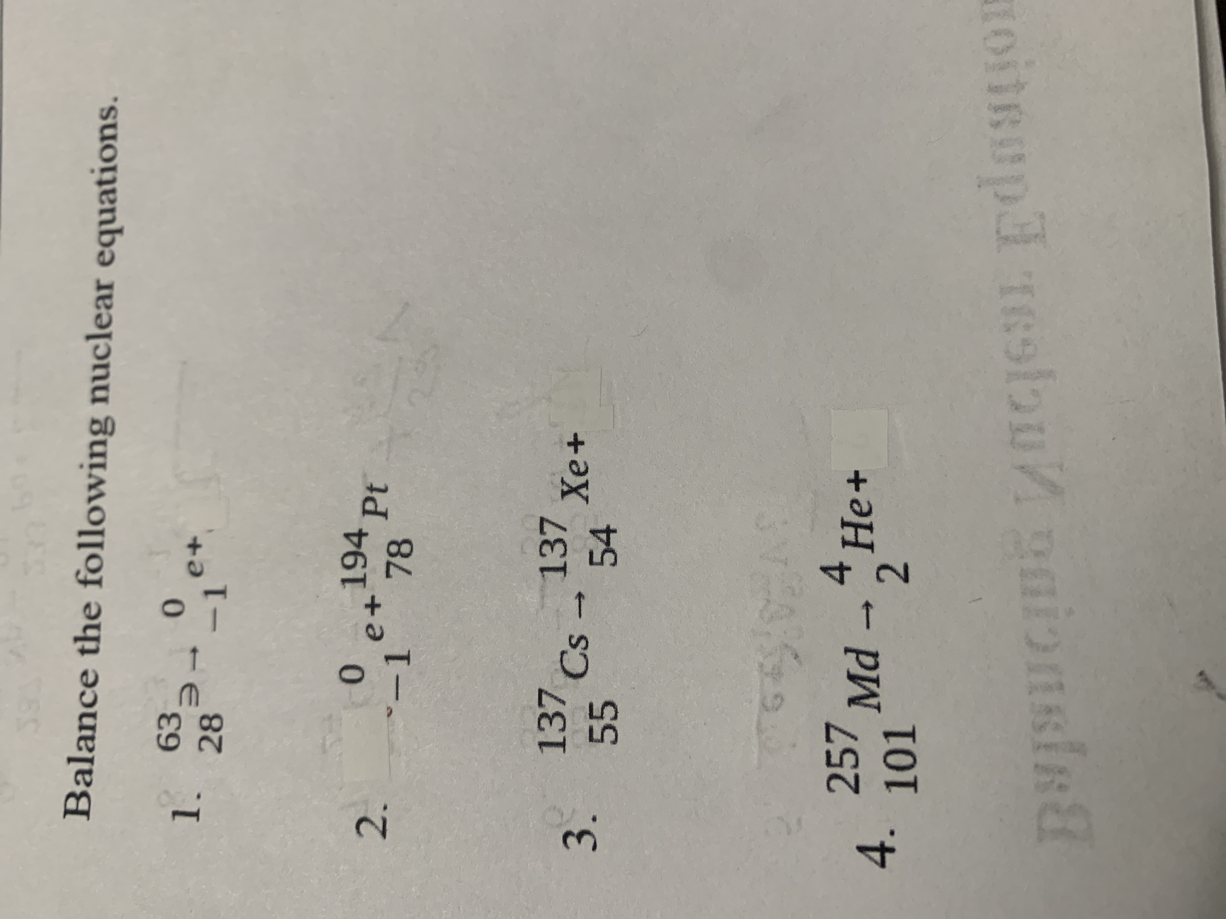 Solved Balance the following nuclear | Chegg.com