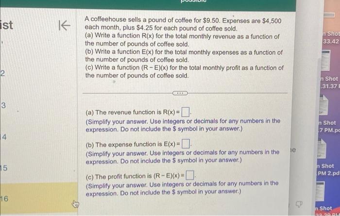 Solved A coffeehouse sells a pound of coffee for $9.50. | Chegg.com