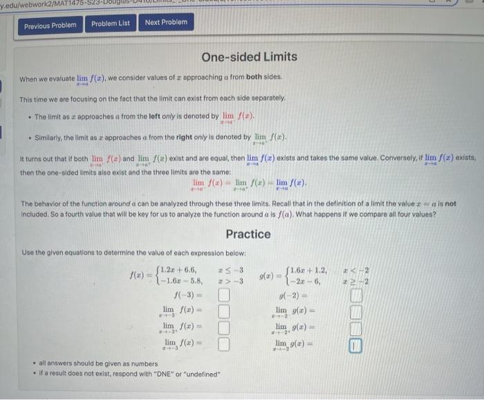 Solved One-sided Limits When we evaluate limx→+1f(x), we | Chegg.com