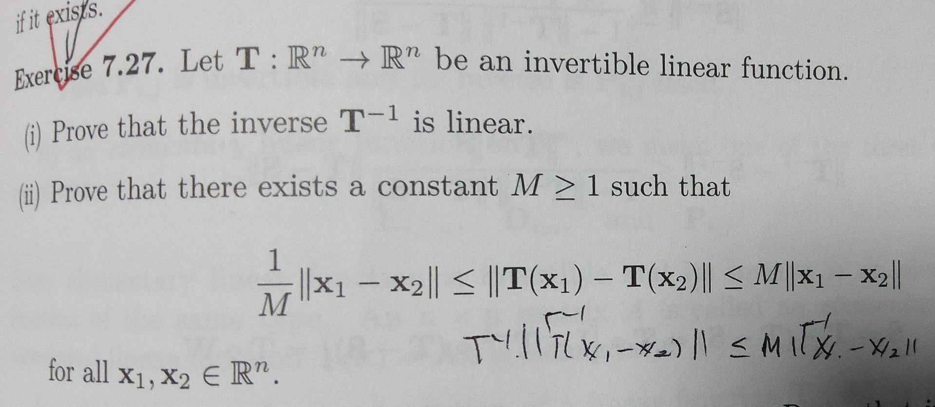 Solved Exercuse 7.27. Let T:Rn→Rn be an invertible linear | Chegg.com