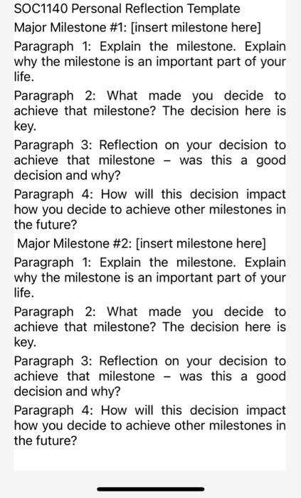 SOC1140 Personal Reflection Template Major Milestone | Chegg.com