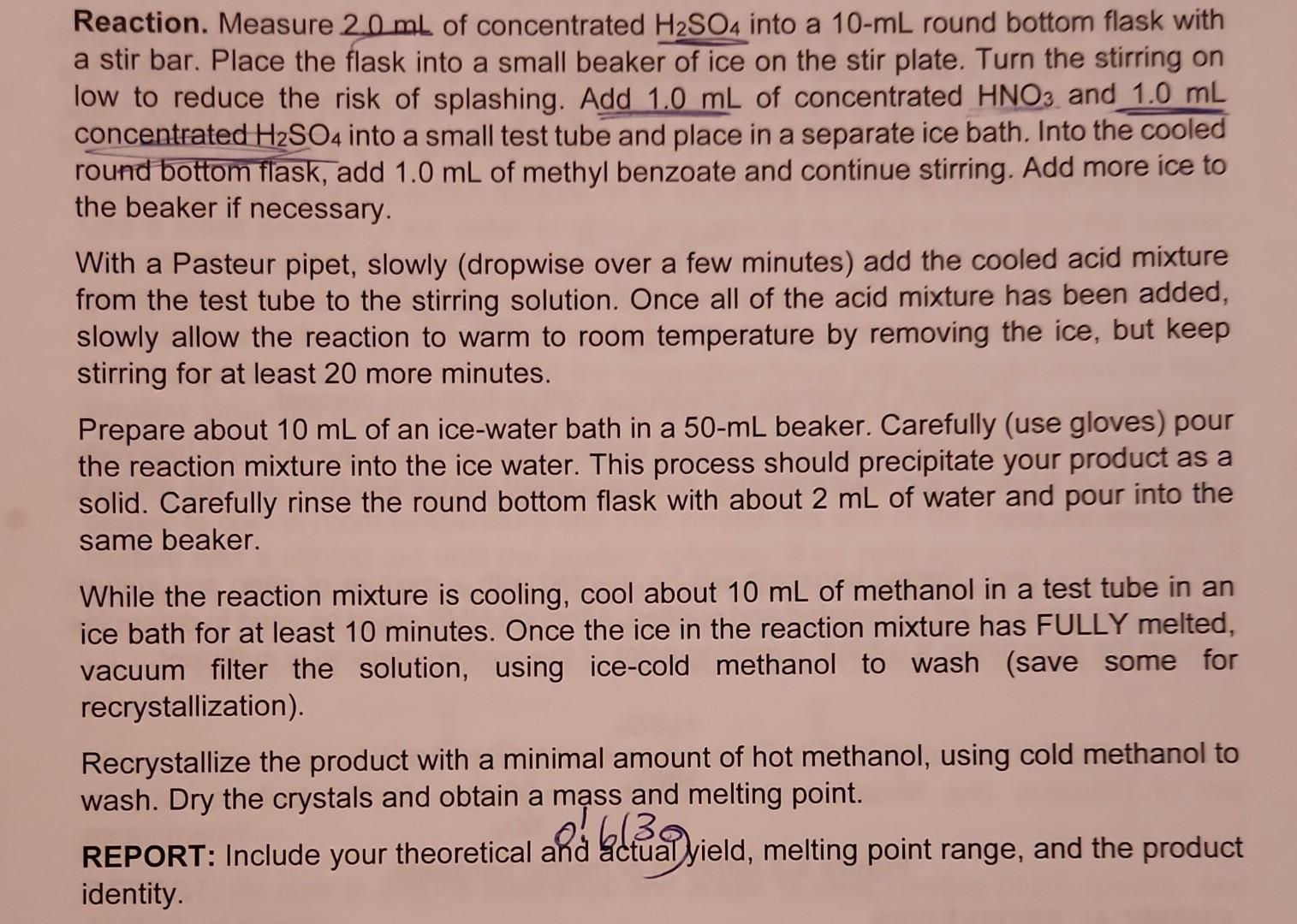 Solved Reaction. Measure 20 mL of concentrated H2SO4 into a | Chegg.com