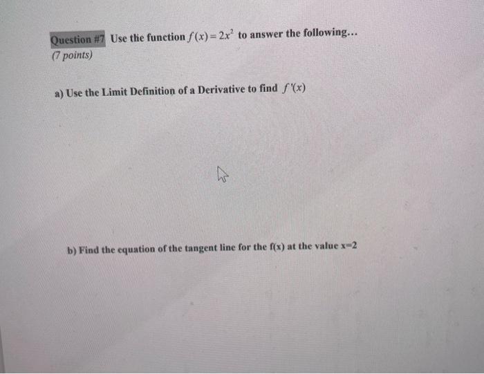Solved Use the function f(x)=2x2 to answer the following... | Chegg.com