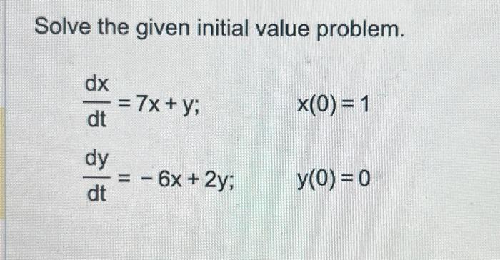 Solved Solve the given initial value problem. dx dt dy dt = | Chegg.com