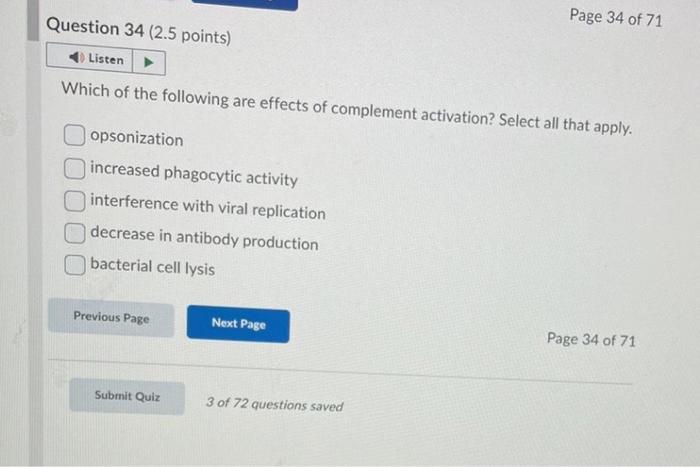 Solved Which Of The Following Are Effects Of Complement