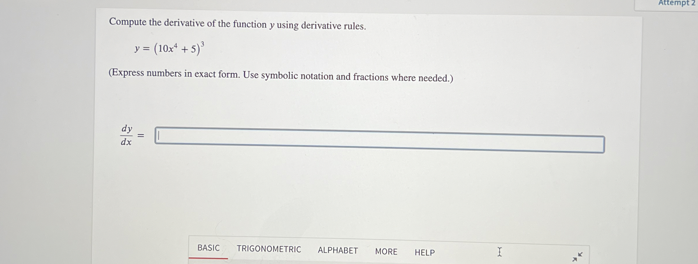 Solved Attempt 2Compute the derivative of the function y | Chegg.com