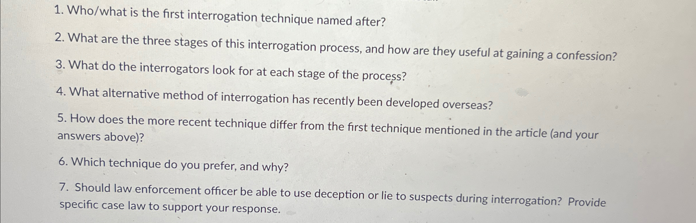 Solved Who/what is the first interrogation technique named | Chegg.com