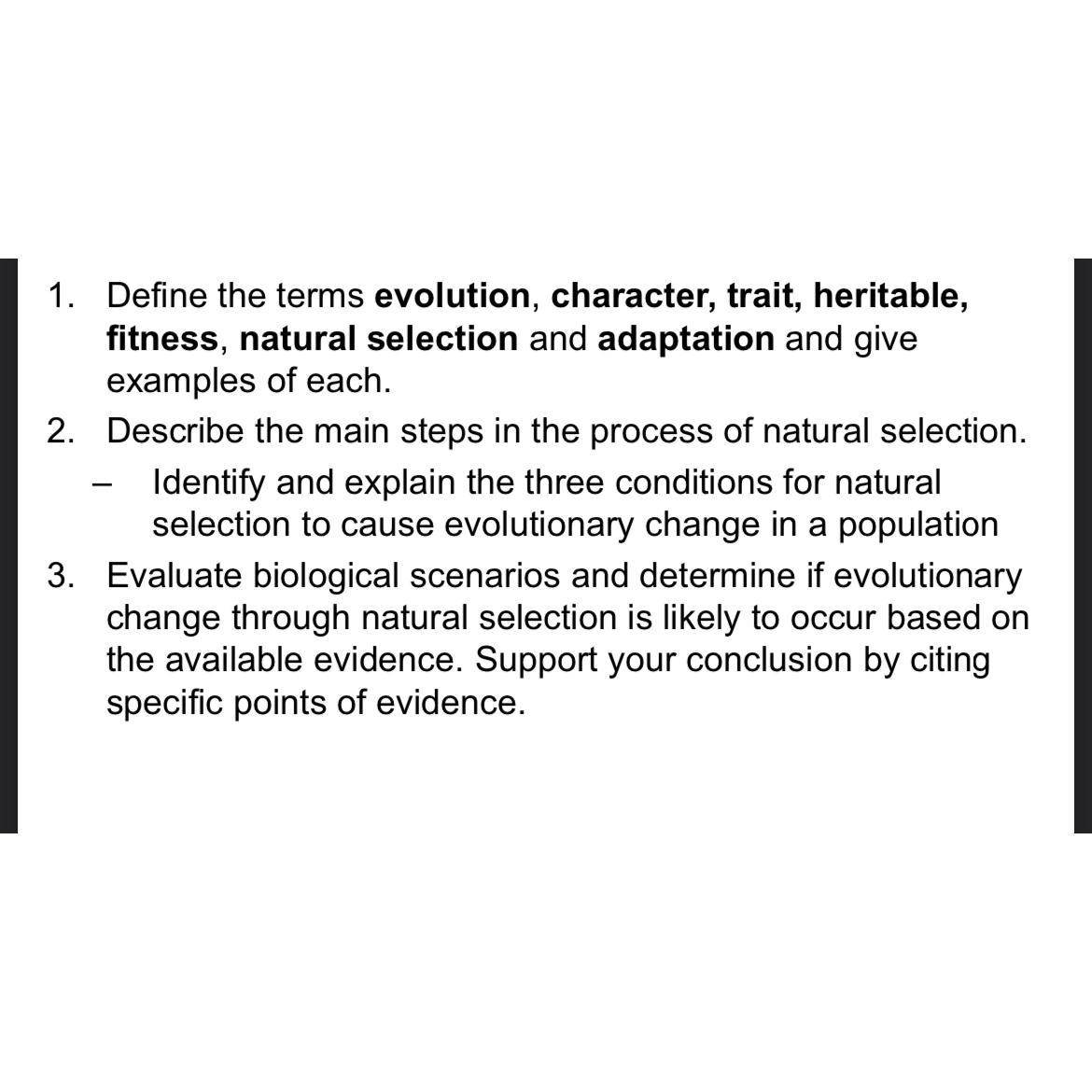 Solved Define the terms evolution, character, trait, | Chegg.com