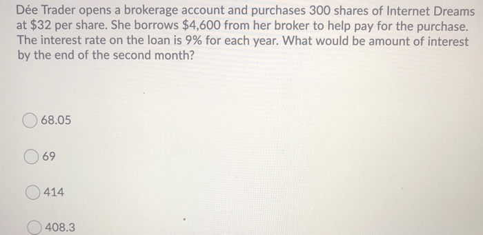 Solved Dée Trader opens a brokerage account and purchases | Chegg.com