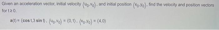 Solved Given an acceleration vector, initial velocity | Chegg.com
