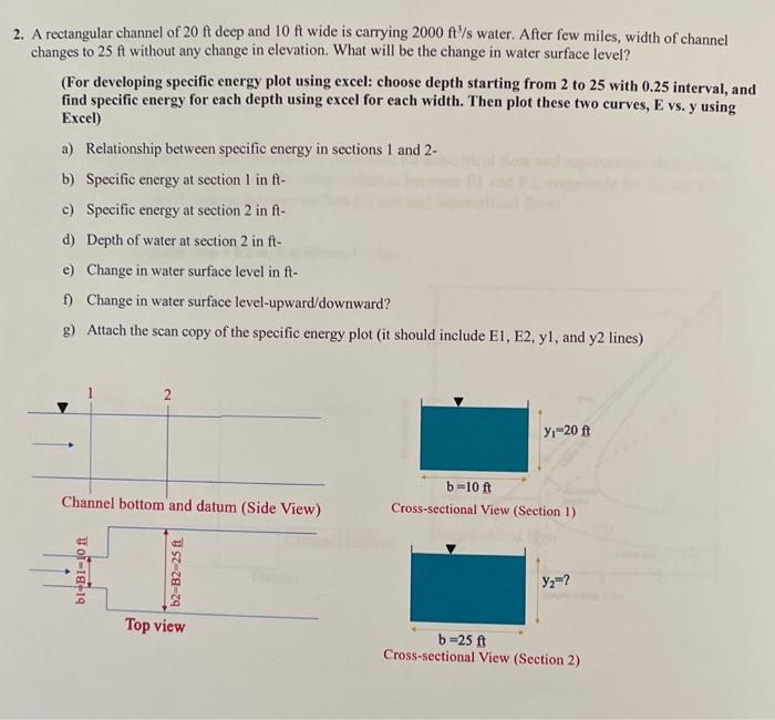 Solved 2. A rectangular channel of 20ft deep and 10ft wide | Chegg.com