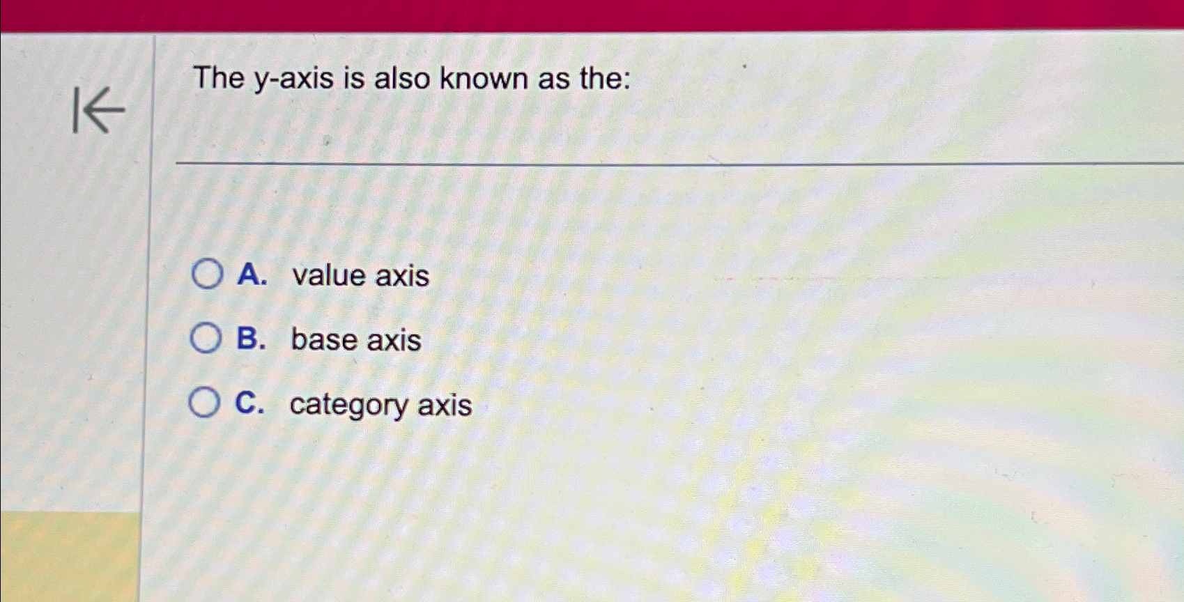 Solved The y-axis is also known as the:A. ﻿value axisB. | Chegg.com