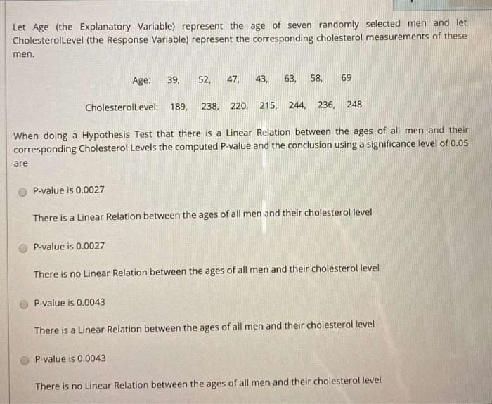 Solved Let Age (the Explanatory Variable) represent the age | Chegg.com