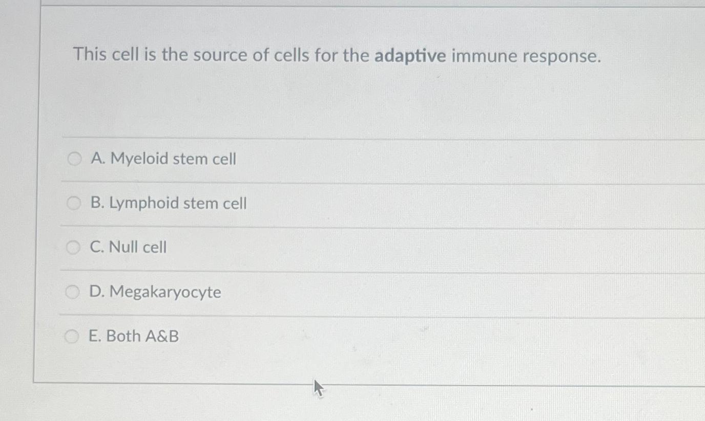 Solved This cell is the source of cells for the adaptive | Chegg.com