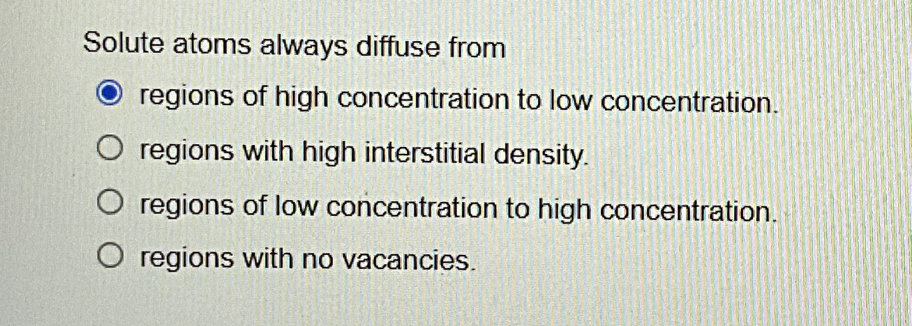 Solved Solute atoms always diffuse fromregions of high | Chegg.com