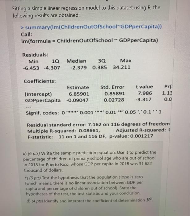 Solved The following scatter plot describes the relationship | Chegg.com