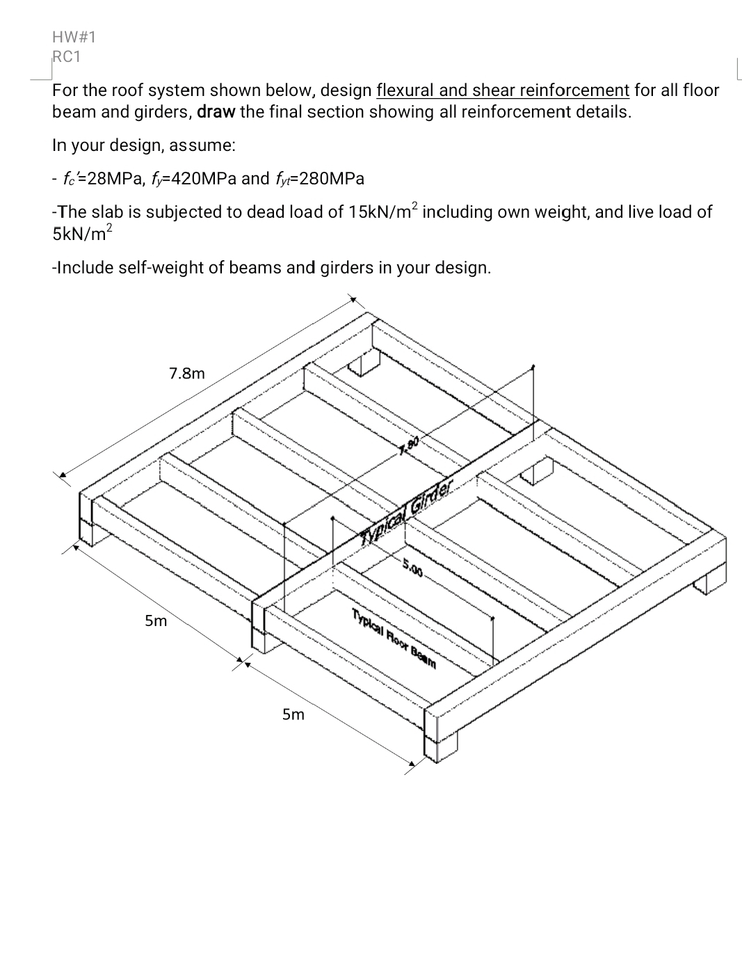 HW#1RC1For the roof system shown below, design | Chegg.com
