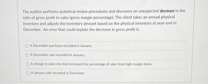 Solved The auditor performs analytical review procedures and | Chegg.com