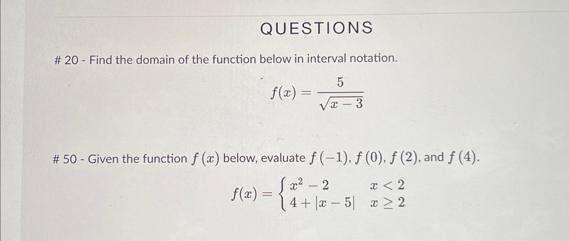 Solved QUESTIONS# 20 - ﻿Find the domain of the function | Chegg.com