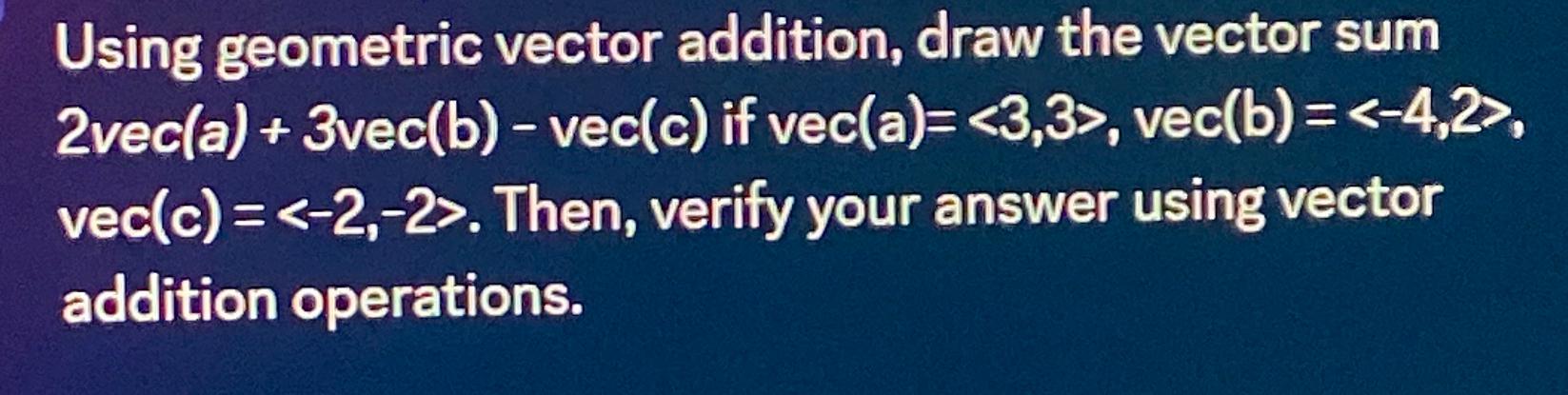 Solved Using geometric vector addition, draw the vector sum | Chegg.com