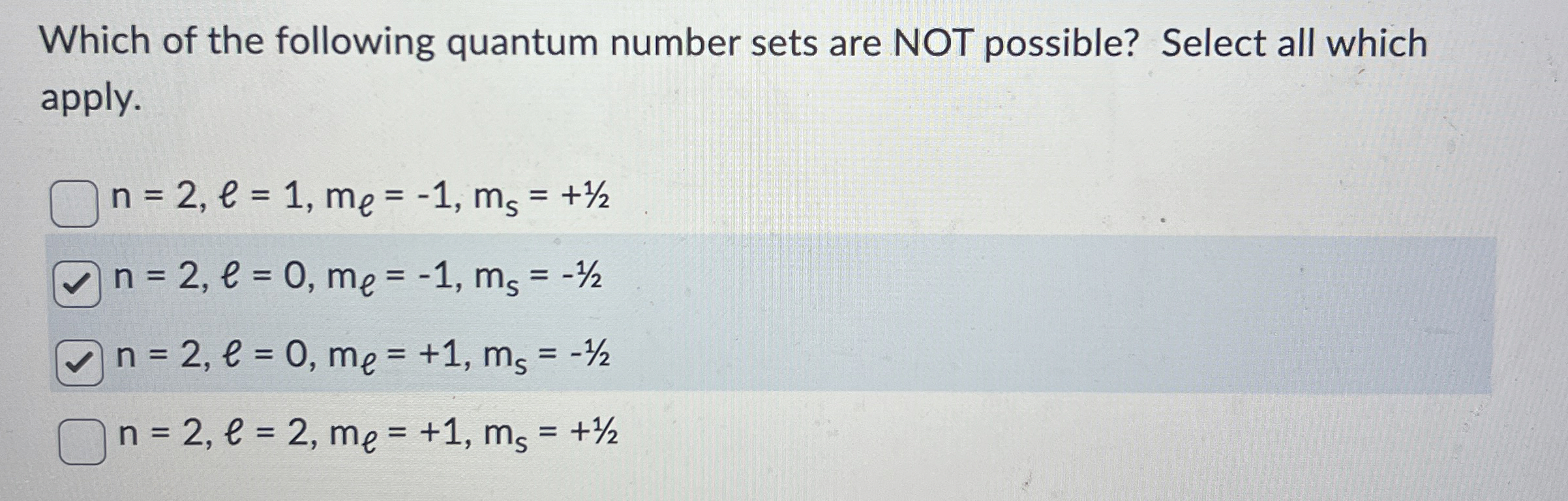 Solved Which of the following quantum number sets are NOT | Chegg.com