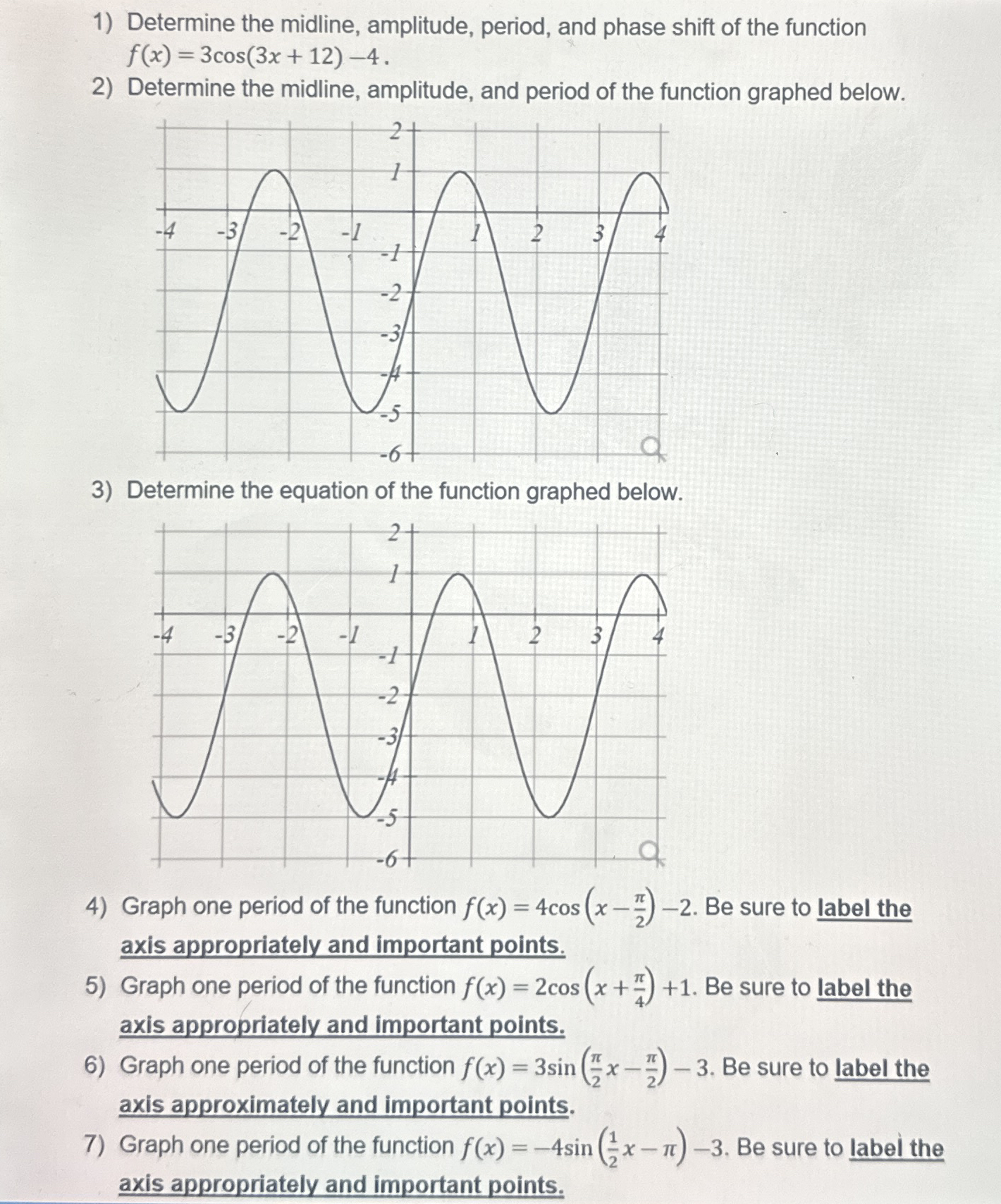 Solved Determine the midline, amplitude, period, and phase | Chegg.com