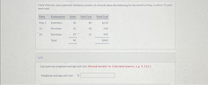 Solved Carla Vista Inc. uses a periodic inventory system. | Chegg.com