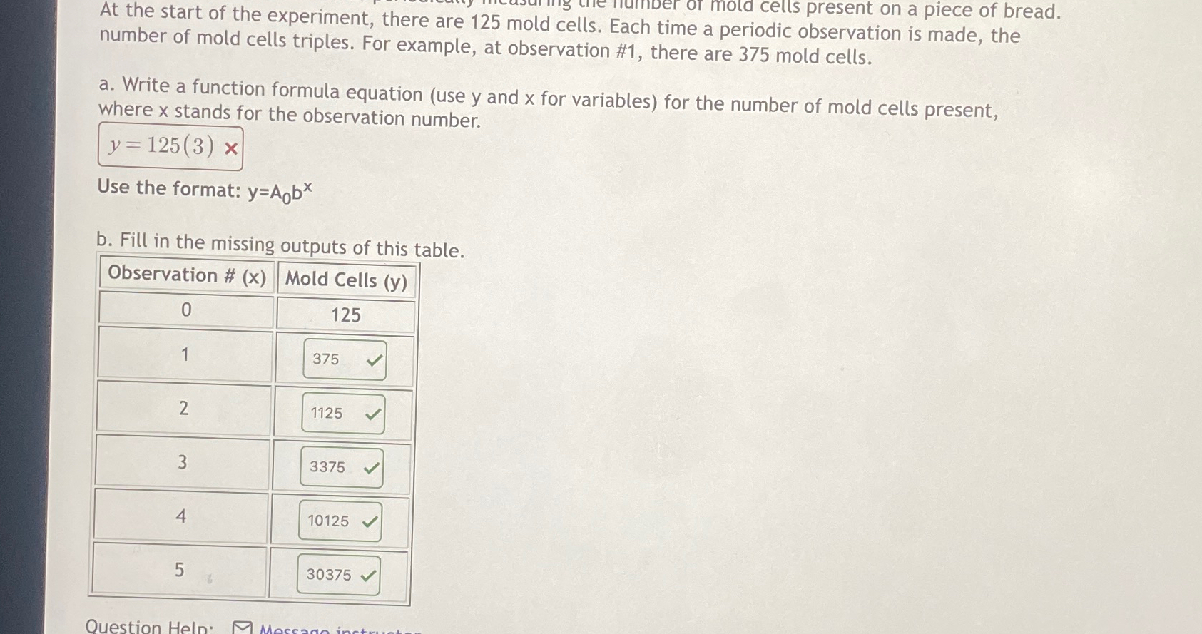 Solved At the start of the experiment, there are 125 ﻿mold | Chegg.com